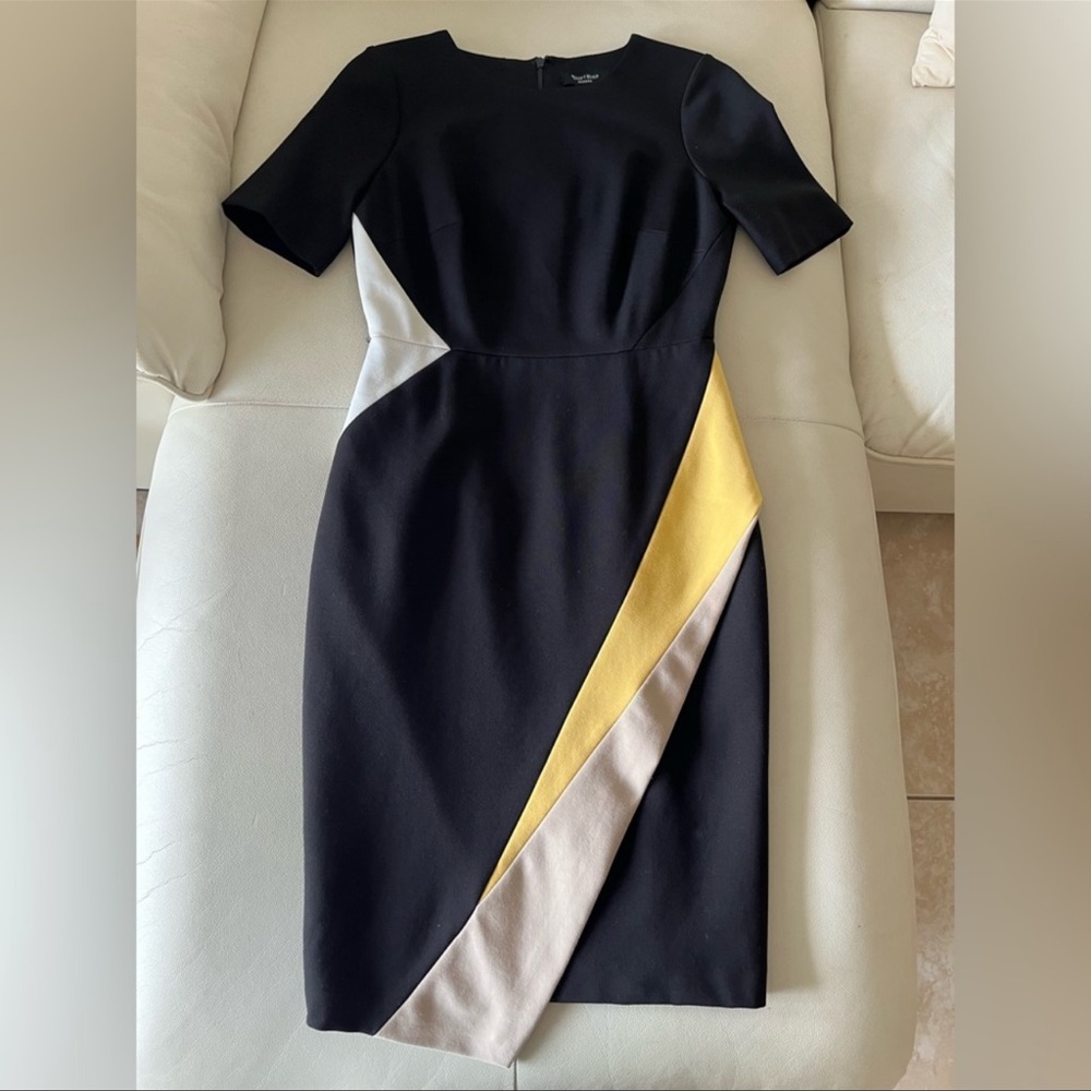 Whbm- Petite Colorblock Sheath Career Dress - Gem